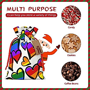 Rainbow Colored Gay Pride Heartschristmas Drawstring Gift Bag, Linen Drawstring Gift Bag, Reusable Drawstring Gift Bag, Used For Christmas, Birthday, Wedding Supplies