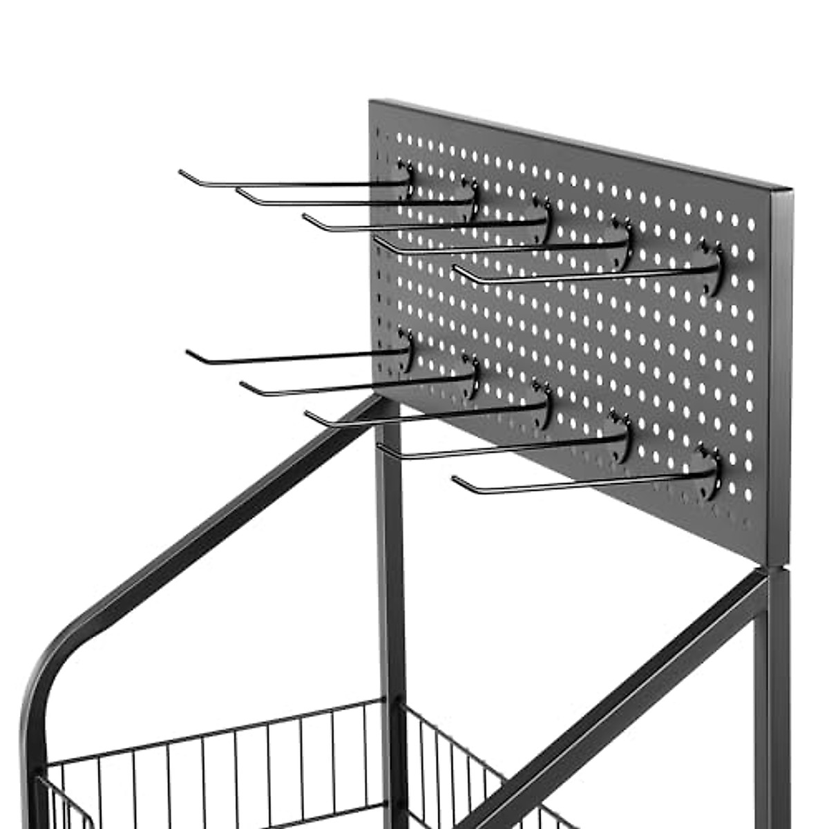 4-Tier Display Snack Rack,22.1lbs Load Metal Storage Shelf with Wheels & Hooks,10.2In Adjustable Tier Spacing Freestanding Snack Shelf Organizer for Pantry Kitchen Home Theater