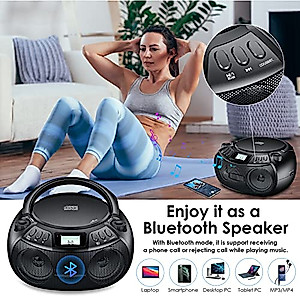 Gueray CD Player Portable with Bluetooth Boombox AM/FM Radio Portable CD Player Stereo Sound Speaker USB Port MP3 Playback 3.5mm AUX Input Headphone Jack LCD Display CD-R CD-RW MP3WMA Playback
