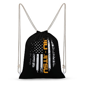 FunnyStar Jiu Jitsu USA Flag Canvas Drawstring Backpack Shoulder Pouch String Bag Sackpack For Gym Shopping Sport Yoga Travel 30x40cm