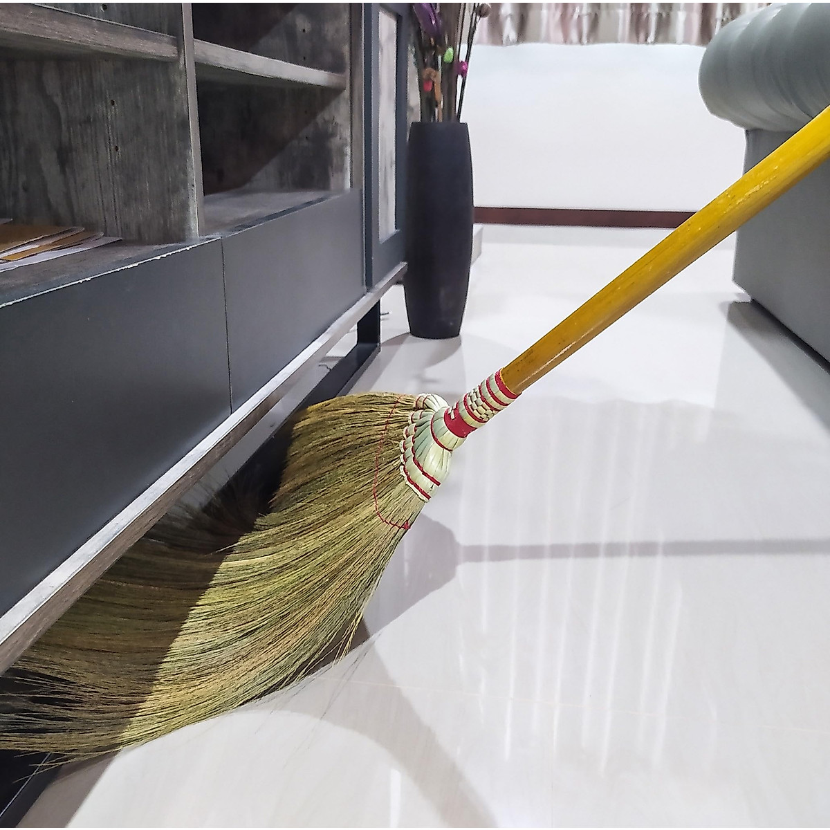 Indoor Grass Broom 40 Inch with Bamboo Handled Brooms for Floor Cleaning, Smooth & Hard Floor - Sweeping Tool Unique Handmade Craft Broom Design for Home, Kitchen, Office, Courtyard, Tiled Floor
