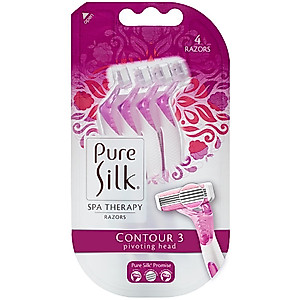 Pure Silk Contour 3 Premium Disposable Razor, 4 Count