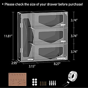 SOUTHGATE Plastic Ziploc Bag Storage Organizer Grocery Bag Holder Acrylic Ziplock Dispenser Baggie Organizer Box for Kitchen Drawer, Suitable for Gallon, Quart, Sandwich & Snack with DIY Sticky Note