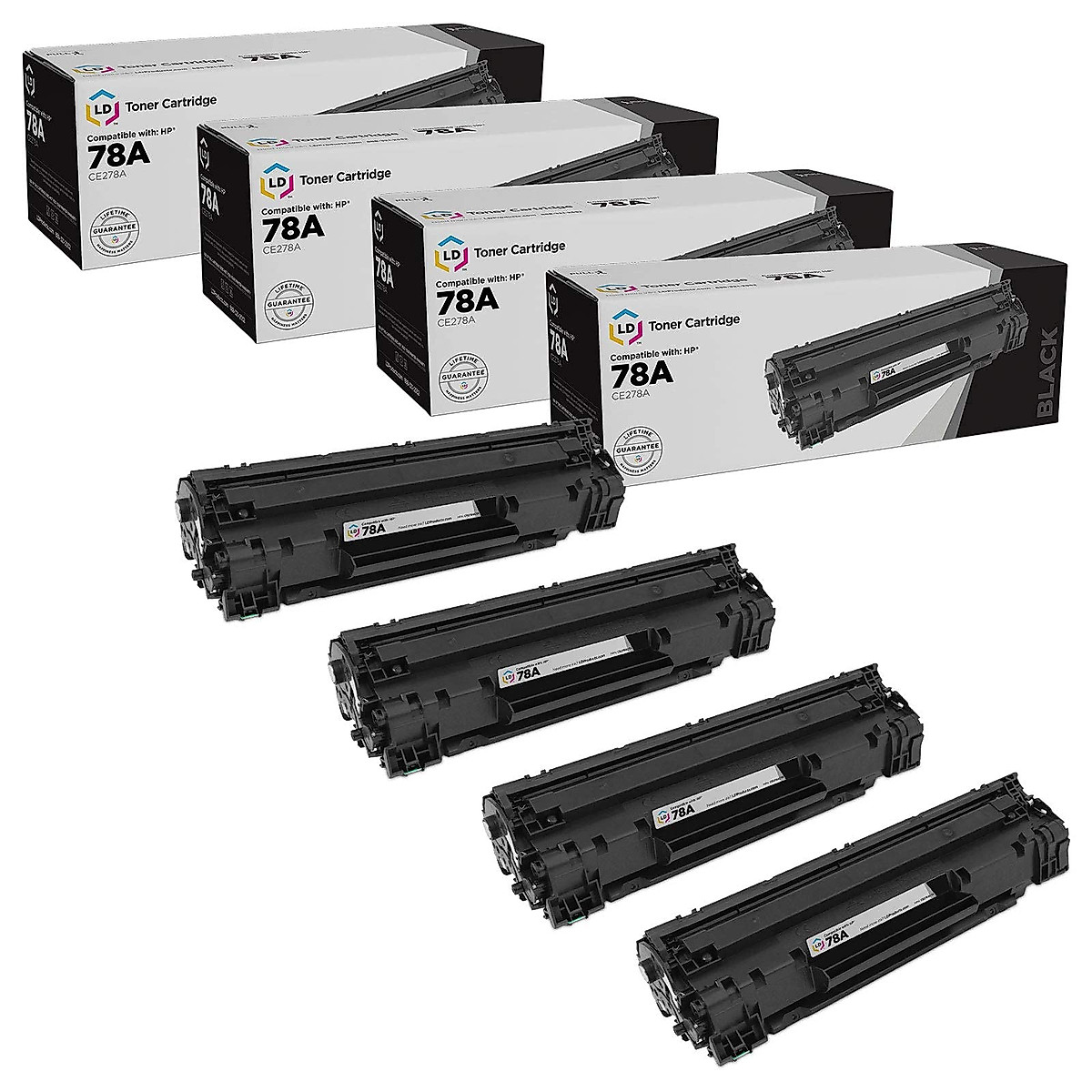 LD Products Compatible HP 78A CE278A Toner Cartridge Replacement for LaserJet Pro: M1536dnf, M1537dnf, M1538dnf, M1539dnf, P1566, P1606dn (Black, 4-Pack)