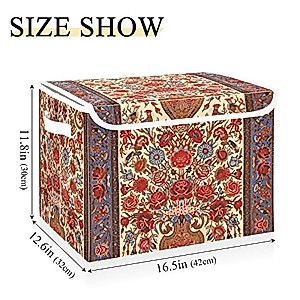 linqin Closet Storage Box with Lid Storage Containers for Towel Persian Carpet Tribal Texture Fabric Storage 12x12x16