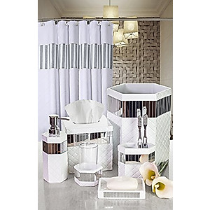 Creative Scents White Bathroom Accessories Set - Decorative 6 Piece Bathroom Accessory Set Features: Trash Can, Tissue Cover, Soap Dispenser, Toothbrush Holder, Tumbler & Soap Dish (Quilted Mirror)