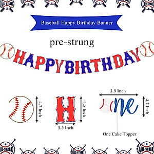 PRATYUS Baseball Party Decorations, First Birthday Party Supplies with Baseball Birthday Banner, Highchair Banner, Crown Hat, Cake Topper for Baby Kids Ball Party Event Favors