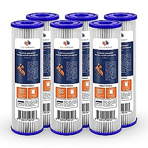 Aquaboon 5 Micron 10" x 2.5" Pleated Sediment Water Filter Cartridge, Universal Replacement for Any 10 inch RO Unit, Compatible with R50, 801-50, WFPFC3002, WB-50W, SPC-25-1050, WHKF-WHPL, 6-Pack