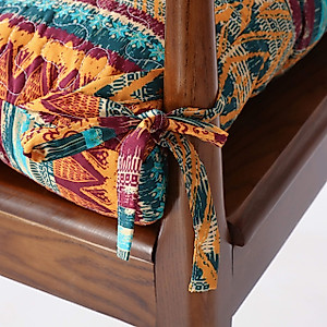 MISC Southwest Triple Layered Chair Pad - 18 Inches X Gold Geometric Southwestern Cotton Microfiber Polyester Ties