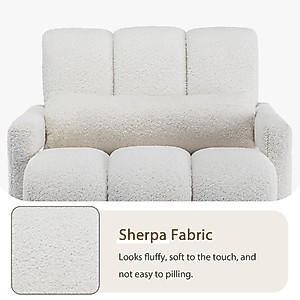 LOULENS Lambswool Accent Chair, Modern Upholstered Sherpa Accent Chair, Comfy Teddy Single Armchair with Pillow for Living Room, Bedroom (Beige, Backrest Under The Cushion)