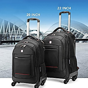 StarCloud Carry on 20-inch Rolling Backpack with 4 Quiet 360° Spinner Wheels: Travel Commute Bag, Carry-On Trolley Suitcase, Fits 17.3-inch Laptop