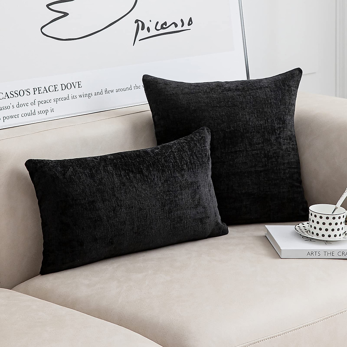 Anickal Black Pillow Covers 18x18 Inch Set of 2 Modern Farmhouse Rustic Decorative Throw Pillow Covers Square Cushion Case for Living Room Home Sofa Couch Decoration