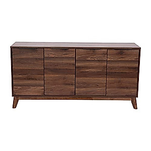 Flash Furniture Hatfield Mid-Century Modern Storage Buffet Sideboard, 4 Soft Close Doors, Adjustable Shelves, Stand for up to 64" TV's, 59.25", Dark Walnut