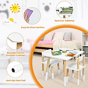 HONEY JOY Kids Table and Chair Set, Wooden Children Activity Table and 2 Chairs Set for Art, Craft & Snack Time, 3-Piece Toddler Furniture Set for Daycare & Playroom, Gift for Boys Girls (Light White)