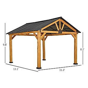 LJMXE 13' X 11'Wood Framed Gazebo with Steel Hardtop Roof,Double Vented Canopy Outdoor Shelter for Patio,Outdoor Furniture