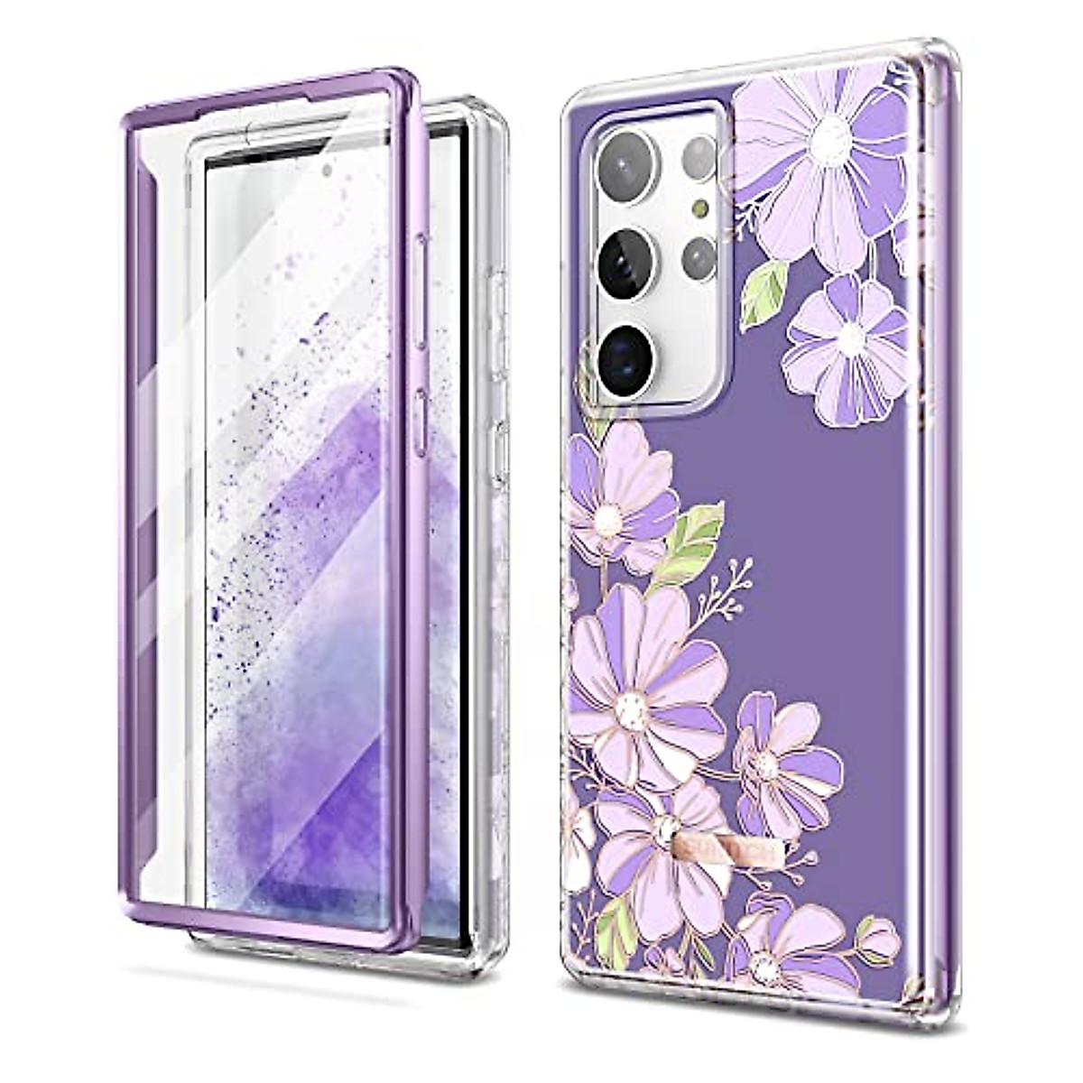 SURITCH for Samsung Galaxy S23 Ultra Case, [Built-in Screen Protector] [Dual-Layer Protection ] Full Protection Shockproof Rugged Bumper Phone Cover for Samsung S23 Ultra 6.8 Inch - Purple Cosmos
