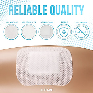 JJ CARE Adhesive Island Dressing [Pack of 25], 4x4 Sterile Bordered Gauze Dressing, Breathable, Individually Wrapped Island Wound Bandages with Highly Absorbent Non-Stick Center Pad