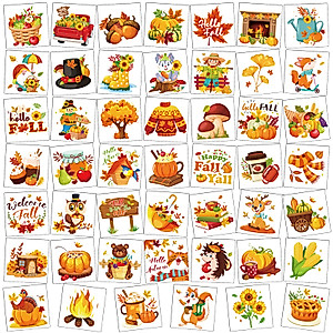 HOWAF 96pcs Fall Temporary Tattoos for Kids, Fall Harvest Face Tattoos for Welcome Fall Hello Autumn Party Decoration Supplies, Autumn Harvest Tattoo Stickers with Pumpkin Scarecrow Design
