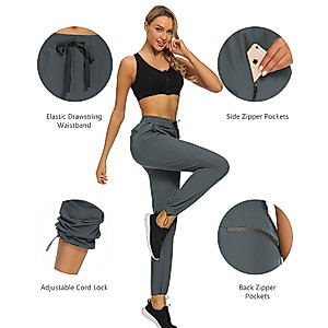 Xtansuo Women's Hiking Fishing Pants Lightweight Trail Camping Water Resistant Elastic Waist Quick Dry UPF 50 Outdoor UV Running Drawstring Climbing Mountain Jogger with Zipper Pocket Black M