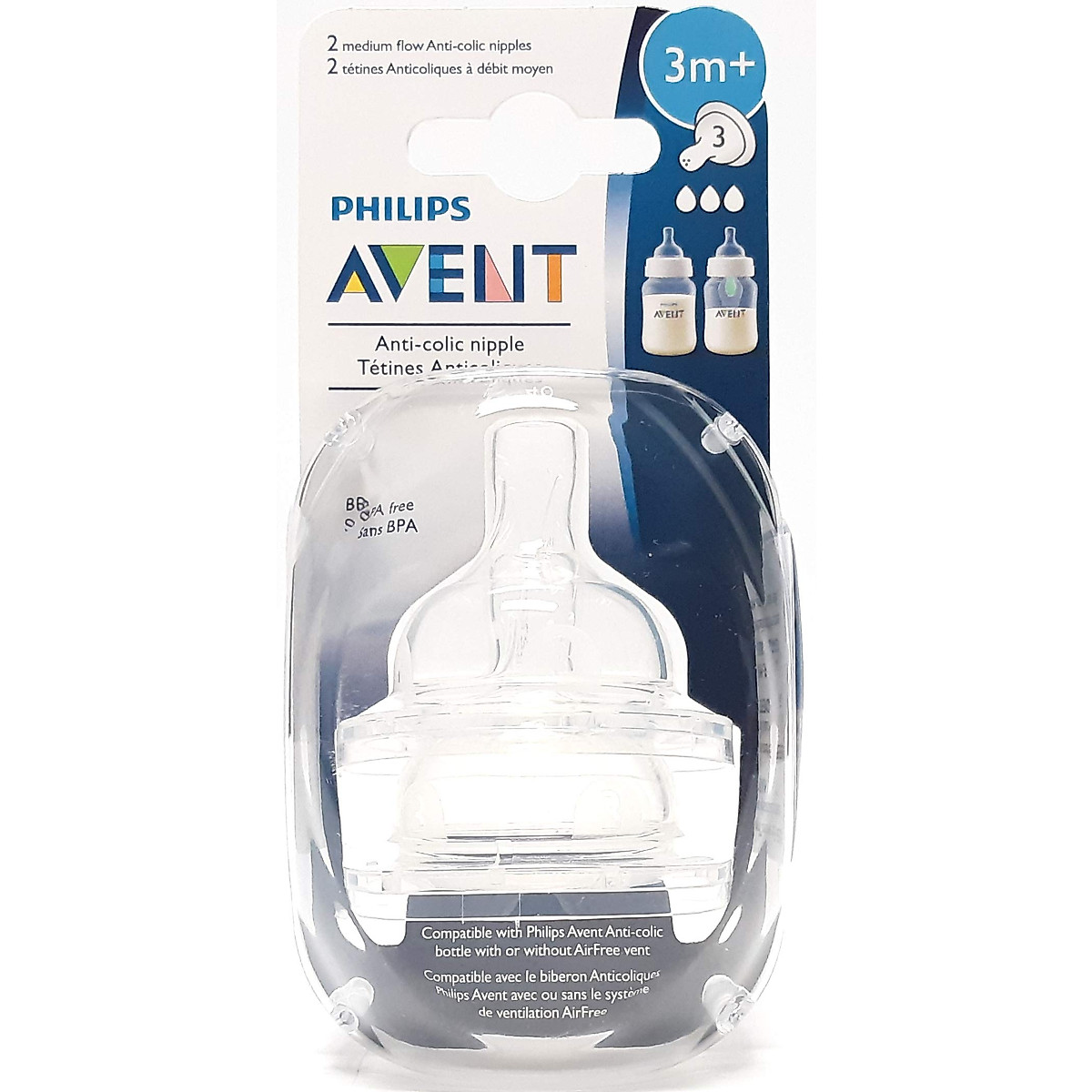 Philips Avent BPA-Free Medium Flow Nipple 2Ct - Pack of 3
