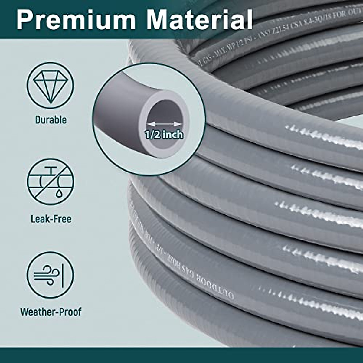 GASPRO 24FT 1/2" ID Natural Gas Hose, Low Pressure LPG Hose with Quick Connect, for Weber, Char-broil, Pizza Oven, Patio Heater and More