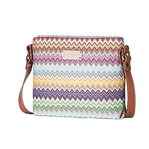Signare Tapestry Crossbody Bag Shoulder Purse for Women In Aztec Zigzag Rainbow Design (XB02-AZT)