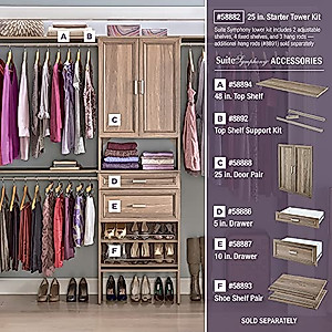 ClosetMaid SuiteSymphony Wood Closet Set, Add On Accessory Shaker Style, For Storage, Clothes, Units, Natural Gray/Satin Nickel, 25" Door Pair