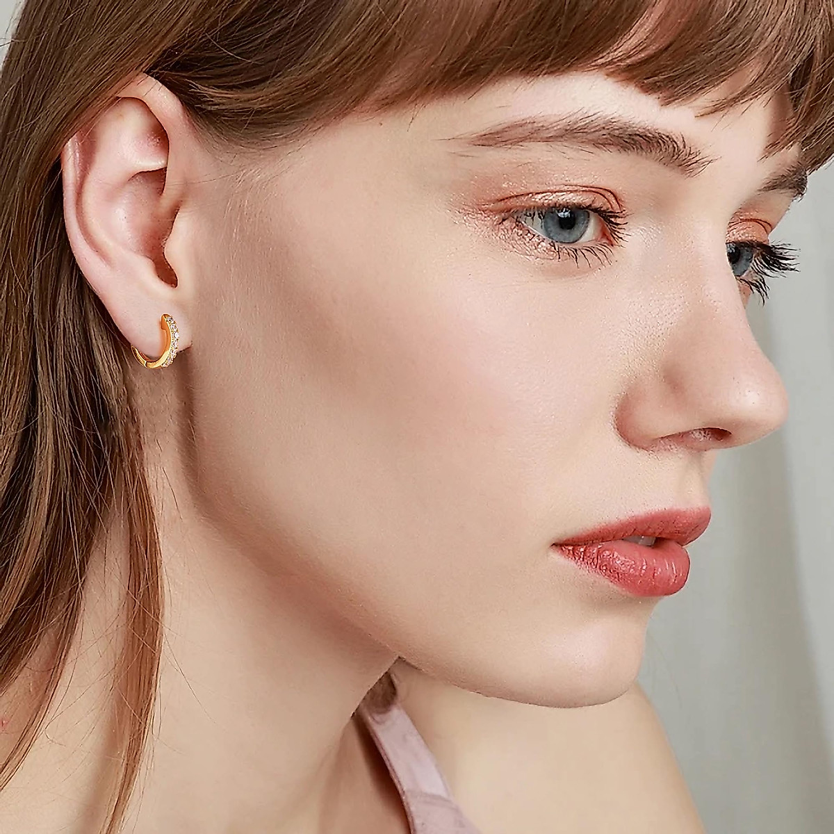 Gacimy Gold Huggie Earrings for Women 14K Real Gold Plated, Small Cubic Zirconia Cartilage Hoop Earrings Cuffs for Women, 13mm Yellow Gold