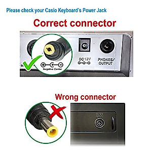 T-Power Charger for Casio Keyboard 12V DC WK-1630 ad-12ul WK-3700 Piano PRIVIA PX-100 PX-110 PX-320 PX-400R PX-500L WK3800 WK-3700 Portal Electronic Piano Keyboard Power Charger Supply