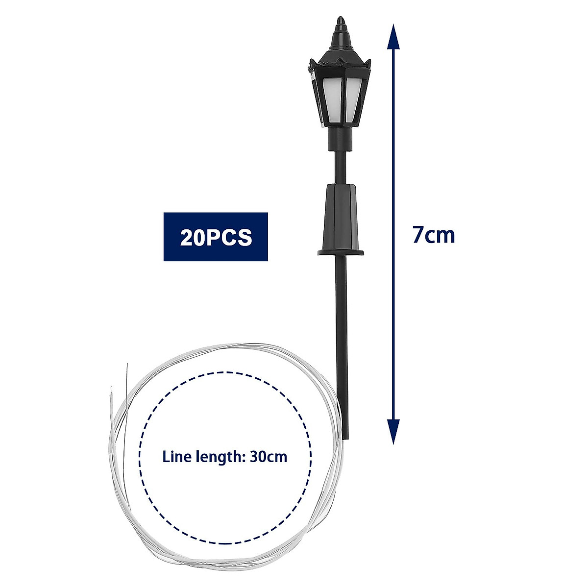 Create idea 20PCS Miniature Street Light Model OO HO Scale Railway Train Lamp Post 1:100 Scale 3V Pathway Lantern Post for Model Building Accessories 7cm Height