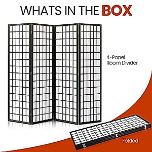 SereneLife Classic Japanese Screen Room Divider - Portable Freestanding Indoor Decorative 4-Panel Room Divider, Room Separator, Folding Privacy Screen, Dressing Area, Office - SereneLife SLRDD4
