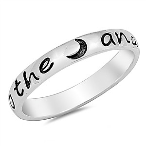 I Love You to the Moon and Back Ring Heart .925 Sterling Silver Band Size 10