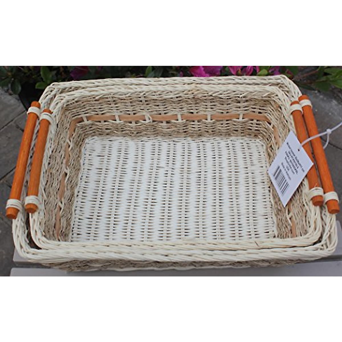 RT450180-2 Handwoven Retangular Wicker Storage basket with Handle in cream and brown (Set of 2)