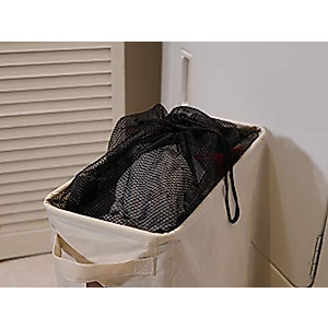 Topline Collapsible Laundry Hamper with Lockable Wheels, Slim Rolling Clothing Basket with Mesh Drawstring Closure - Beige