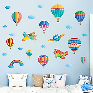 Colorful Rainbow Kids Room Wall Decals Cute Airplane Balloon Animal Wall Stickers Nursery Classroom Wall Decal Children Nursery Playroom Baby Room Decor Fantastic Wall Decal