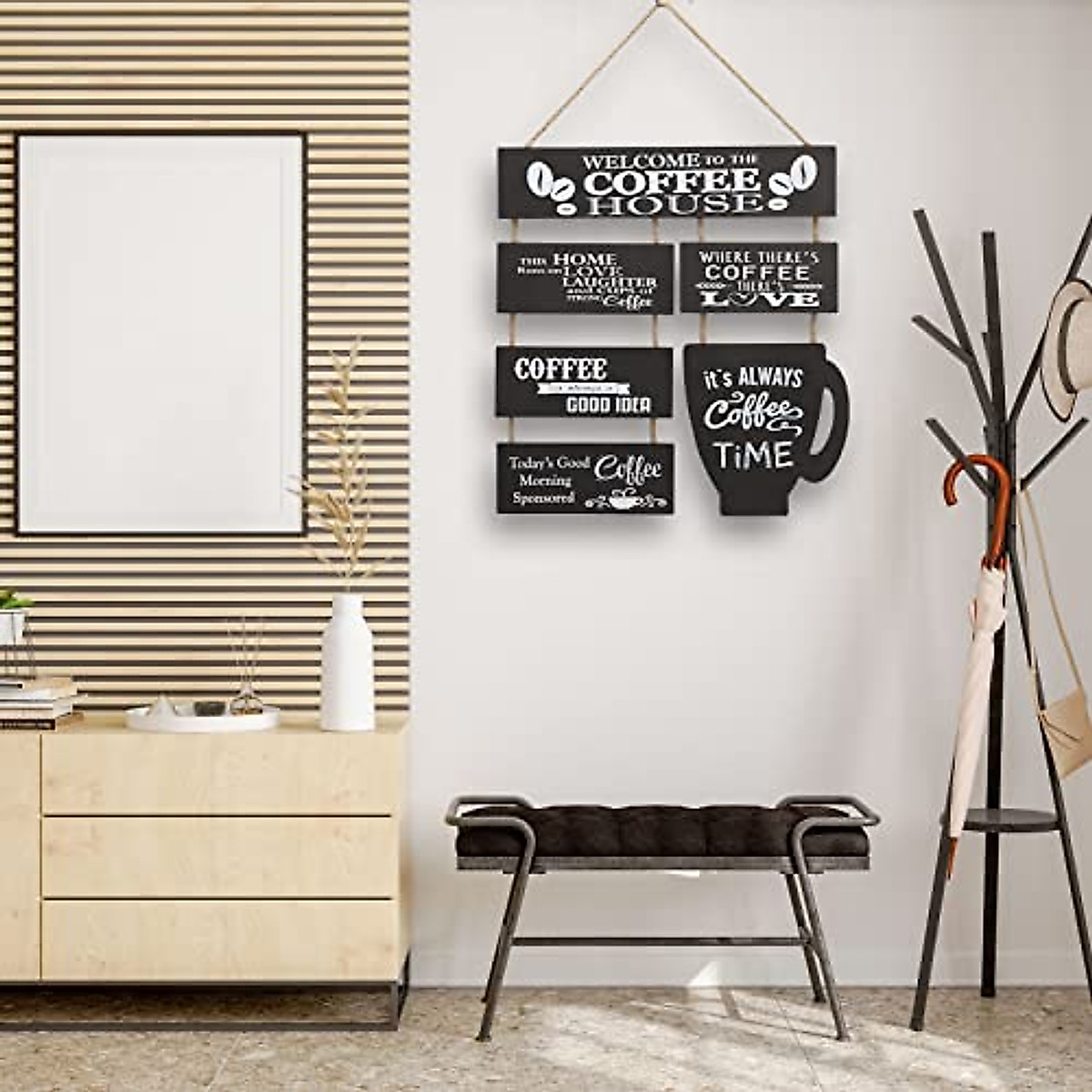 Large Wall Hanging Decor : Rustic Farmhosue Wooden Decor (WELCOME TO THE COFFEE HOUSE) Sign for Coffee House Porch,Home & Kitchen Wall Art Wooden Hanging Sign Plaque(14.4 * 13.2)