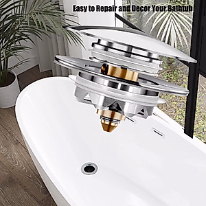 Anlige Universal Tub Stopper Bathtub Drain, Pop Up Bathtub Drain Plug and Cover, Replaces Bath Tub Lift and Turn, Tip-Toe and Trip Lever, Easy to Install and Clean, All Brass Plating Process