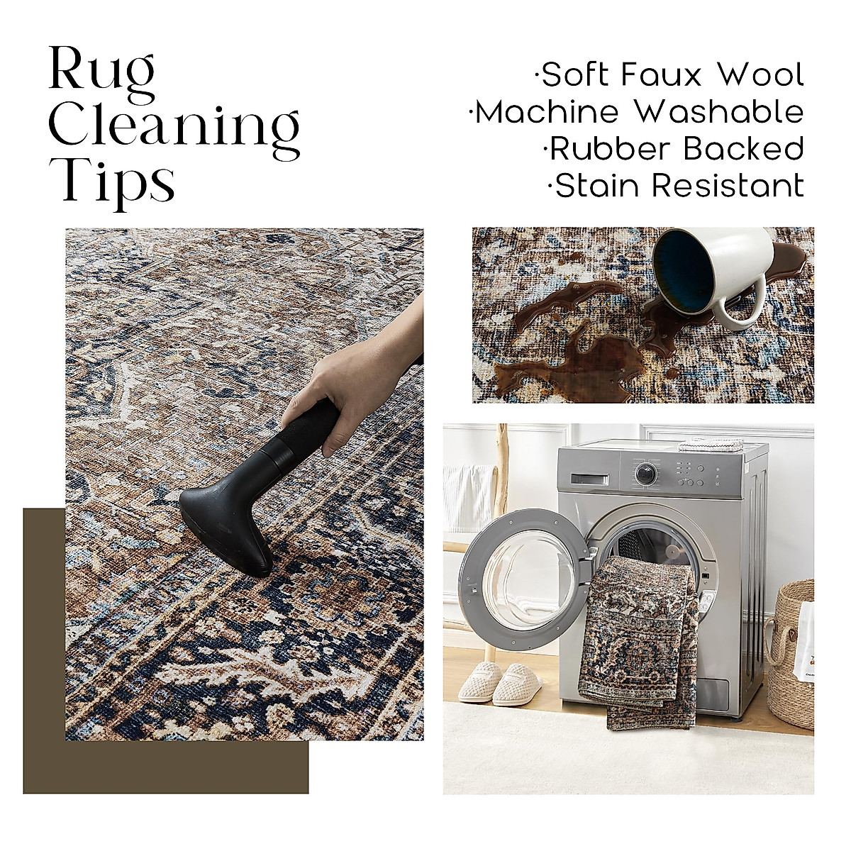 BILEEHOME Brown Rug for Living Room 8x10 Washable Organic Rustic Western Area Rugs for Cabin,Brown and Teal Blue