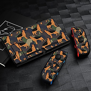 Camo German Shepherd Decal Stickers Cover Skin Full Wrap FacePlate Stickers Compatible with Switch for Switch Lite
