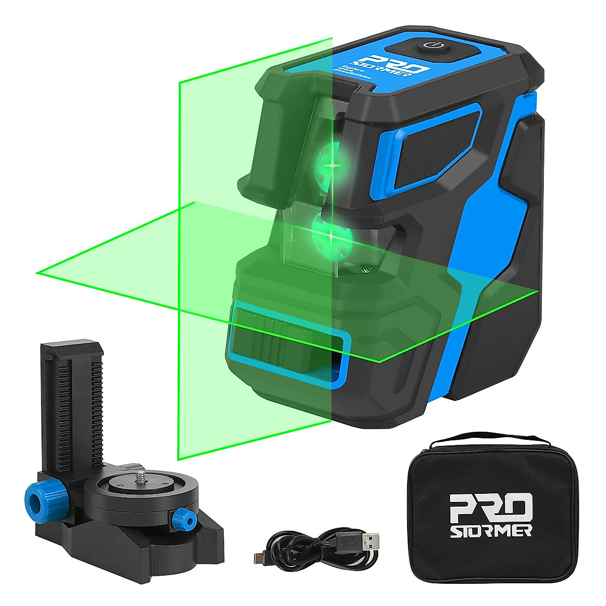 Laser Level Self-Leveling, Prostormer Horizontal and Vertical Cross Line Level Kit with Rechargeable Battery, Adjustable Magnetic Stand and Storage Bag for Picture Hanging, Tiling and Construction