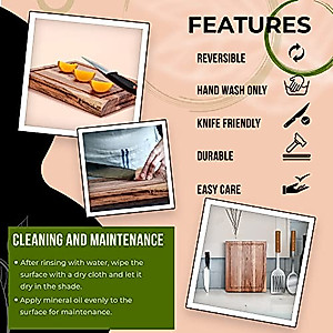 HINDLA Handmade Wooden Cutting Board – 2in1 Acacia Wood Chopping Board & Charcuterie Board Serving Tray – Functional Handmade Butcher Block Wood Cutting Board for Meat and Vegetables – Food Safe