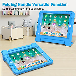 BMOUO Kids Case for iPad 9.7 Inch 2018/2017,iPad Air 2 - with Screen Protector, Shockproof Kids Case Cover Handle Stand Case for iPad 9.7 Inch 2017/2018 (iPad 5th and 6th Generation),iPad Air 2 - Blue