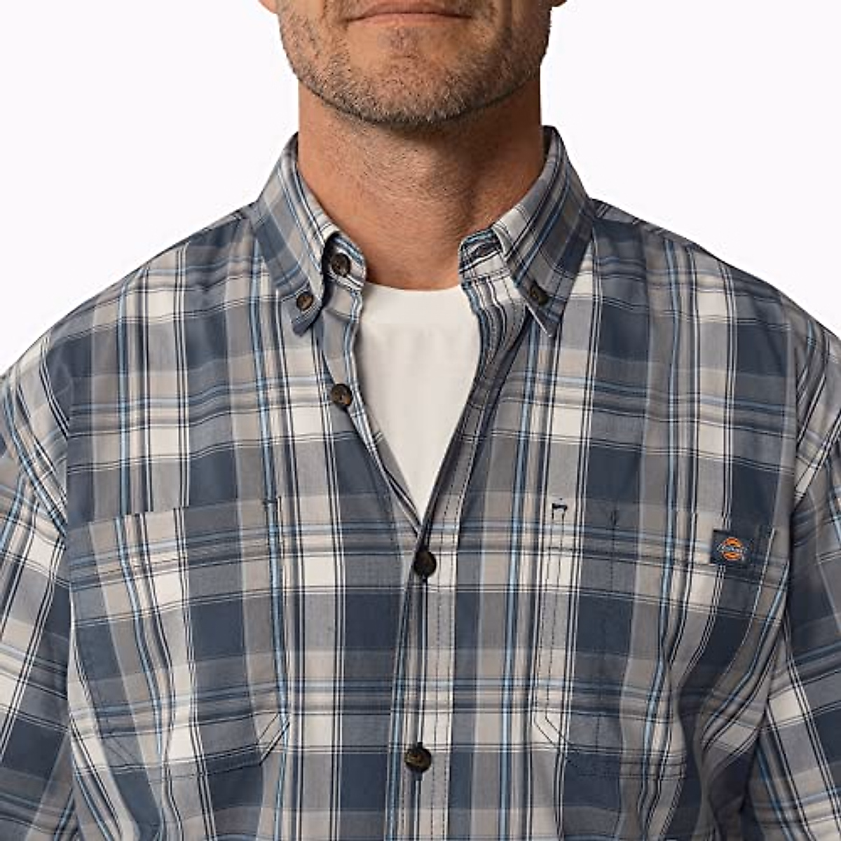 Dickies Men's Short Sleeve Woven Shirt, Airforce Blue HIGH Plains Plaid