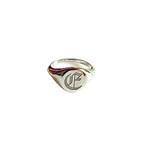 Sterling Silver Old English Initial Signet Ring - Custom Initials Letter Ring- Signet Ring For Women- Gothic Font Ring- Old English Font Ring, Yellow