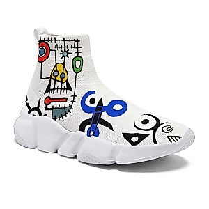 Hetios Men Graffiti Sneakers Running Shoes Slip on Sock Breathable Lightweight Multicolor Plus Size 15