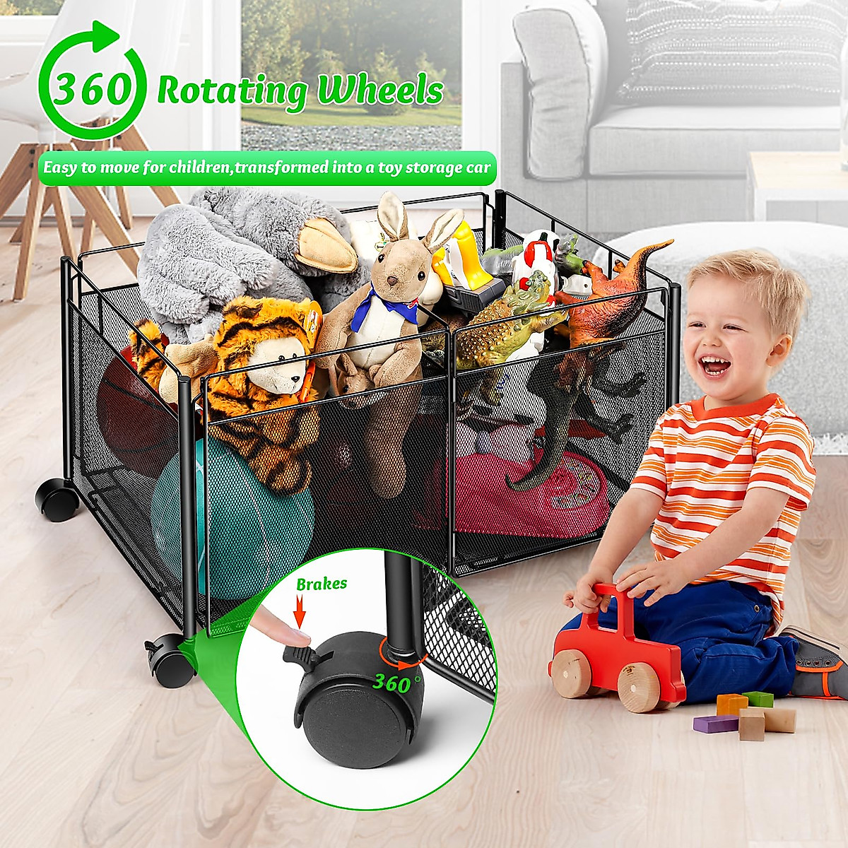 ANNKIE Toy Box,Toy Chest for Kids,Toy Box for Boys Girls, 80L Metal Toy Storage Organizer with Wheels & Removable Divider, Foldable Sturdy Large Toy Box Chest Storage for Nursery, Laundry, Camping