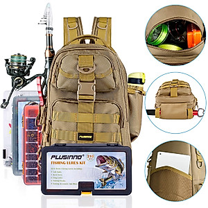 PLUSINNO Fishing Rod and Reel Combos and Fishing Tackle Backpack Storage Bag,Carbon Fiber Telescopic Fishing Rod with Reel Combo,Fishing Gear Bag,Water-Resistant Fishing Backpack with Rod Holder