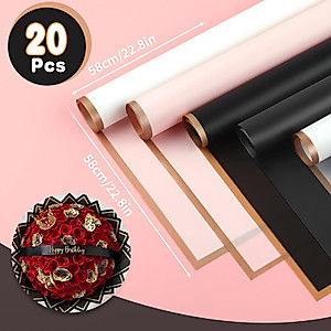 20 Sheets Flower Wrapping Paper, Waterproof Floral Bouquet Wrapping Paper Gold Edge Korean Florist Bouquet Supplies for DIY Crafts Packaging Bouquet Wedding Birthday Gift, 22.8x22.8 inch (Black)