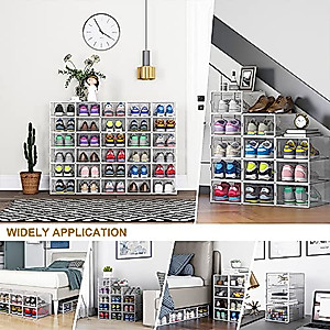 QualiapeX Medium Shoe Storage Boxes, Clear Plastic Stackable Shoe Organizer, Foldable Storage Bins Shoe Container Box, White 12 Pack