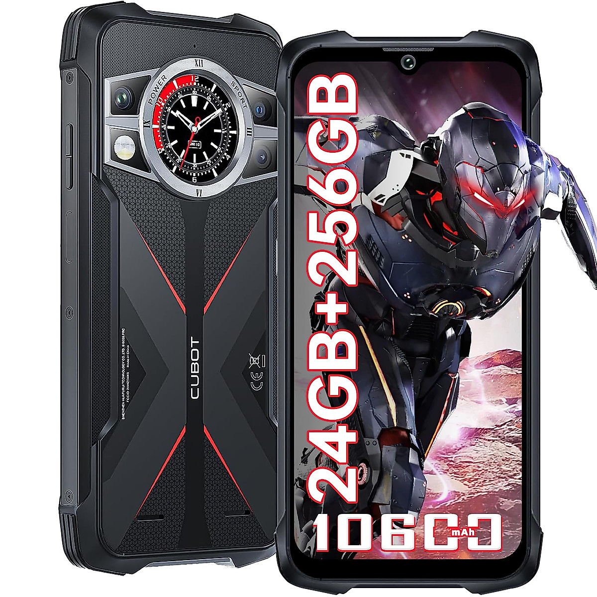 CUBOT Kingkong 9 Outdoor Rugged Phone Unlocked - 24GB RAM+256GB ROM Smartphone,100MP+32MP+24MP Night Vision Camera,10600mAh Large Battery, 6.58 Inch FHD+ Display, IP68 Waterproof Mobile Phones Black